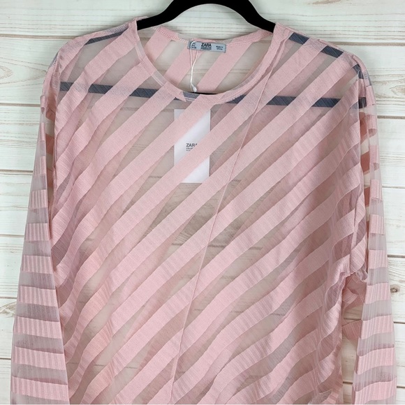 Zara | Tops | Zara Pink Sheer Striped Long Sleeve Blouse | Poshmark